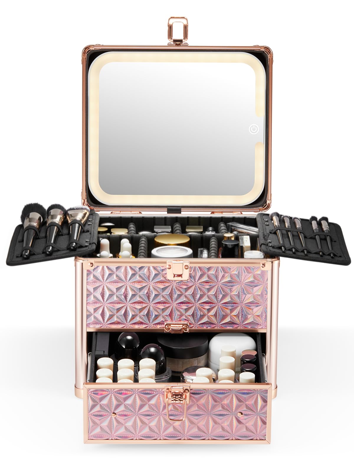 Qislee Makeup Box with Drawer and A Detachable Lighted Mirror, Waterpr